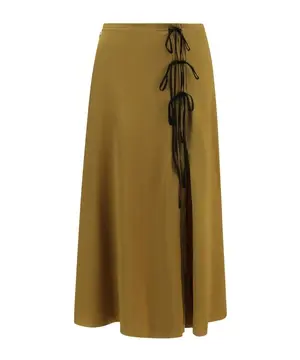 GANNI Satin Midi Skirt With Tie Details - Green
