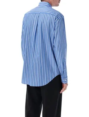 Balenciaga Striped Embroidered Long-sleeve Shirt
