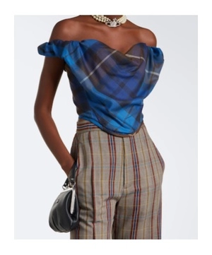 VIVIENNE WESTWOOD Plaid Wool Bustier Top - Blue