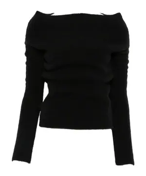 Rick Owens Off-shoulder Ribbed-knit Sweater - Black