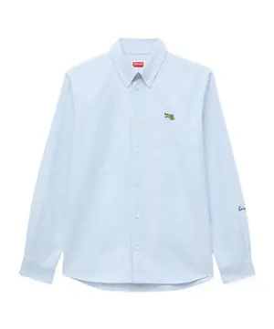Kenzo Jumping Tiger' Embroidered Casual Shirt In Cotton Oxford - Light Blue