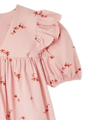 GANNI Floral Print Puff Sleeve Mini Dress