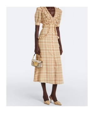 Alessandra Rich Ruffled Plaid Silk Midi Dress