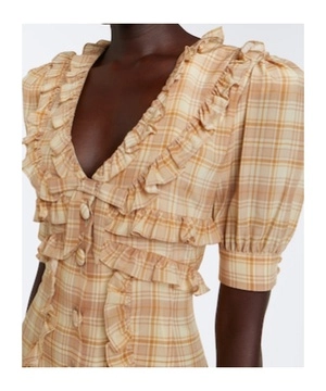 Alessandra Rich Ruffled Plaid Silk Midi Dress