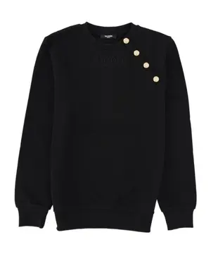 Balmain Logo-embroidered Button-detail Sweatshirt - Black