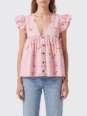 GANNI Ruffle Sleeve Blouse - Silver Pink