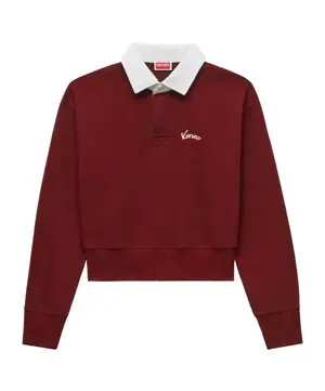 Kenzo Varsity' Embroidered Long Sleeve Polo In Heavy Cotton - Bordeaux