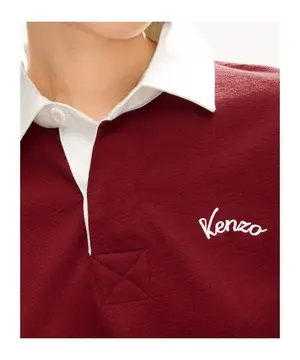 Kenzo Varsity' Embroidered Long Sleeve Polo In Heavy Cotton