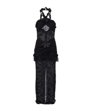 Alessandra Rich Bow-detail Ruffled Lace Cocktail Dress - Black