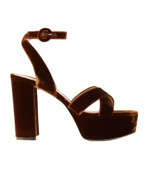 GIANVITO ROSSI Velvet Platform Block-heel Sandals - No