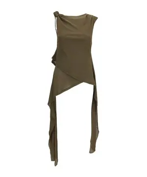 GANNI Asymmetrical Knit Top With Shoulder Knot - Green