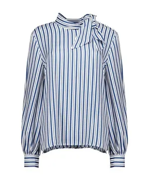 Max Mara Striped Long-sleeve Shirt With Pussy Bow Detail - Blue