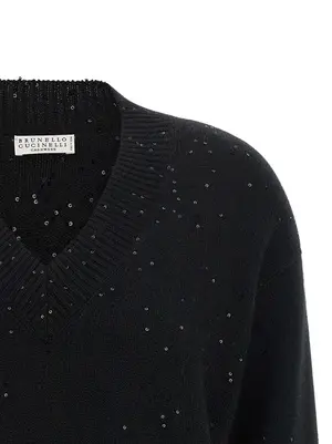 Brunello Cucinelli V-neck Sequin Embellished Sweater