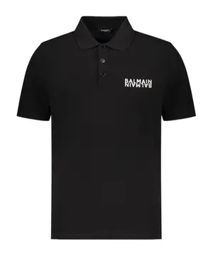Balmain Logo Short-sleeve Polo Shirt - Black