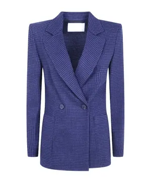 Harris Wharf London Double-breasted Blazer - Dark Blue Houndstooth