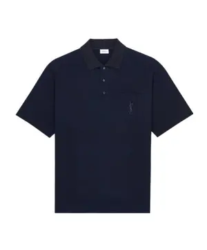 Saint Laurent Cassandre Logo Embroidered Polo Shirt - Midnight Blue