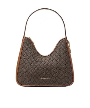 Michael Kors Nayla Small Woven Signature Logo Hobo Shoulder Bag - Brown