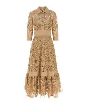 Elie Saab Floral Macramé Dress - Beige