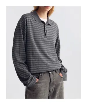 NILI LOTAN Striped Long Sleeve Polo Shirt