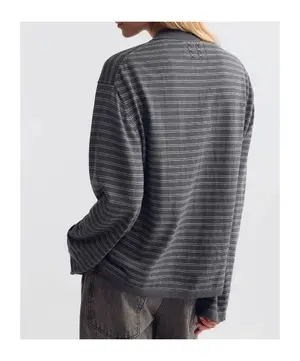 NILI LOTAN Striped Long Sleeve Polo Shirt