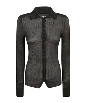 DONDUP Long-sleeve Button-front Knit Top - Black