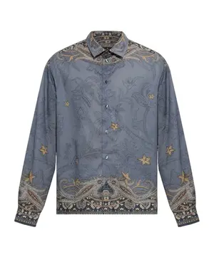 Etro Cotton Muslin Shirt With Placed Pegaso Print