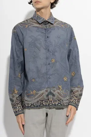Etro Cotton Muslin Shirt With Placed Pegaso Print
