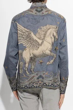Etro Cotton Muslin Shirt With Placed Pegaso Print