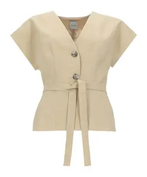 Paul Smith Belted Button-front Top - Nude