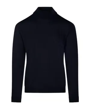 ROBERTO COLLINA Mock-neck Merino Sweater - Navy