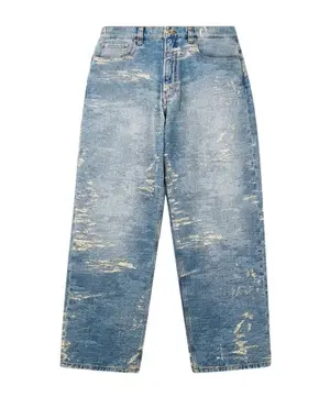 Emporio Armani Distressed Stone Washed Denim 5-pocket Pants - Light Denim Blue