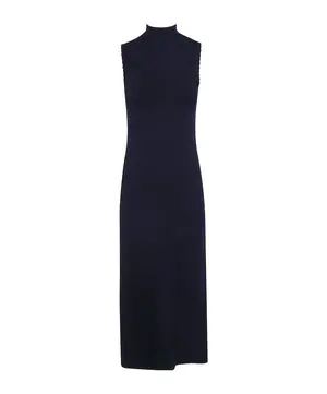 TWINSET Sleeveless High-neck Knit Dress With Scalloped Crochet Lace - Black