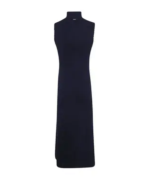 TWINSET Sleeveless High-neck Knit Dress With Scalloped Crochet Lace - Black