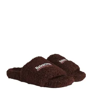 Balenciaga Furry Open Mule In Châtaigne