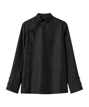 RÓHE Róhe Pankou Closure Top With Mandarin Collar And Long Sleeves Black