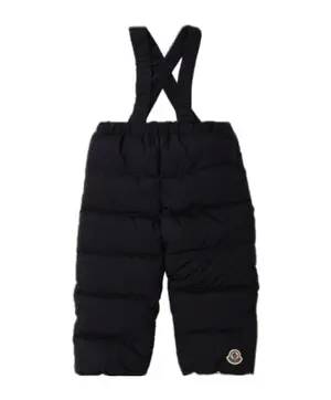 Moncler Quilted Logo Patch Down Overalls With Elastic Straps - Midnight Blue