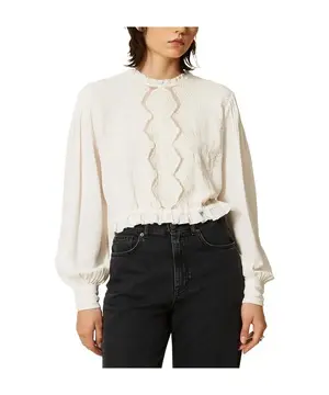 TWINSET Lace Panel Long Sleeve Top