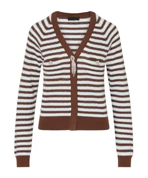 Liu Jo Crystal Embellished Striped Cashmere-blend Cardigan - White/brown