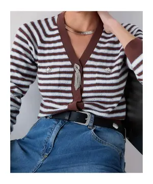 Liu Jo Striped Jewel-button Cardigan