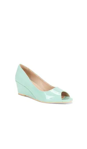 NIIHAI Open Toe Vinyl Mule Wedge In Baby Blue