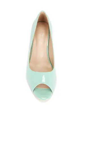 NIIHAI Open Toe Vinyl Mule Wedge In Baby Blue