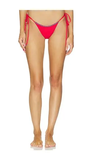 Frankies Bikinis Mackenzie Beaded Bikini Bottom In Red - Havana