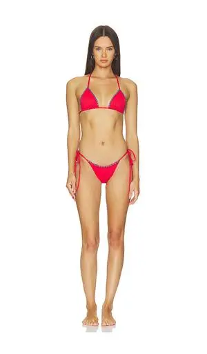 Frankies Bikinis Mackenzie Beaded Bikini Bottom In Red