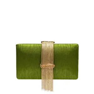 SIMITRI Olive Fringe Clutch - Green