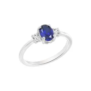 KIERA Oval Cut Created Sapphire And Lab Grown Diamond Three Stones Ring - White