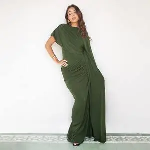 MALOA Zahra Maxi Dress With Cape Effect - Green
