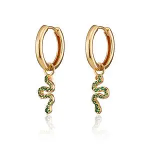 SCREAM PRETTY Emerald Green Snake Charm Hoop Earrings - Gold