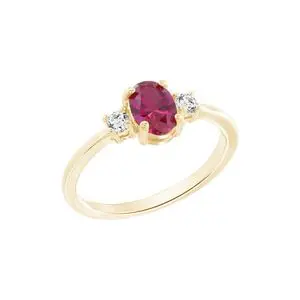 KIERA Oval Cut Created Ruby And Lab Grown Diamond Three Stones Ring