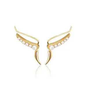 SCREAM PRETTY Pearl Ear Climber Earrings With Claw Drop - Gold