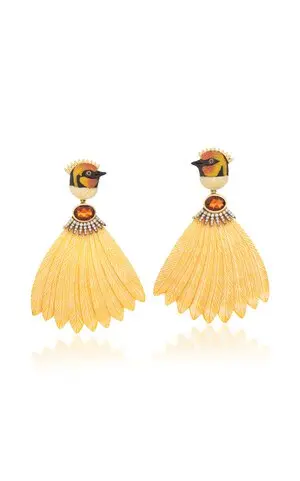 SILVIA FURMANOVICH 18k Yellow Gold Ceramic Bird Shaped Earrings With Diamond And Citrine - Multi